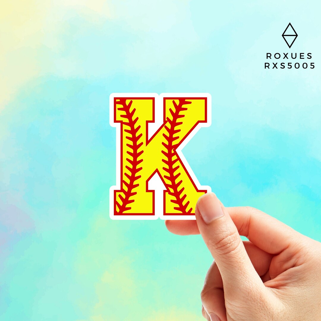 Softball Letter K Sticker, Water Bottle Sticker, Laptop Sticker, Name ...