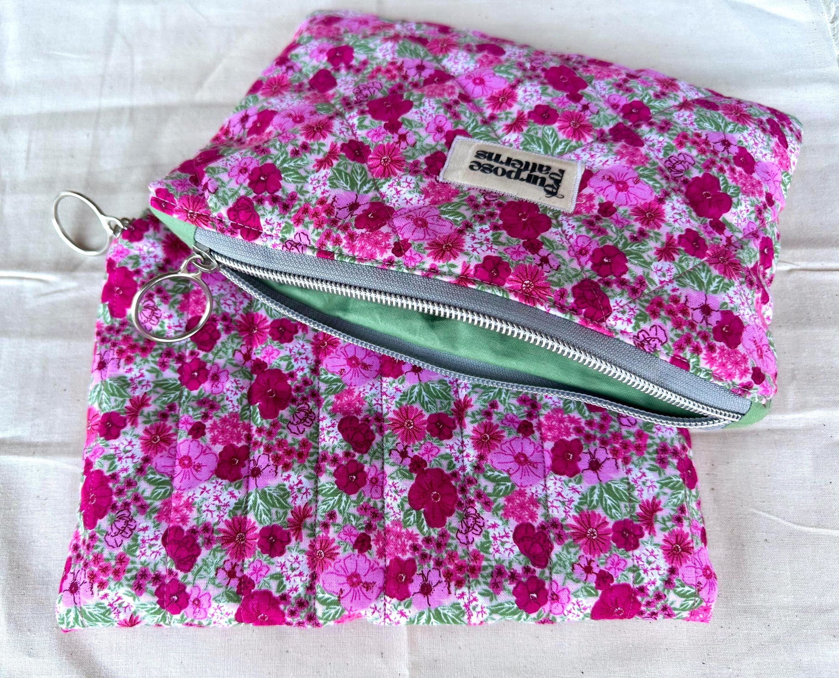 Pink Floral Pouch | Cotton Pouch | Floral Zipper Pouch | Handmade ...