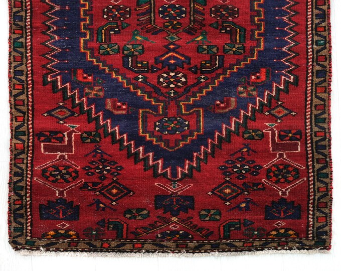3x6 Red Pictorial Vintage Accent Rug, Oriental Turkish Anatolian Rug ...