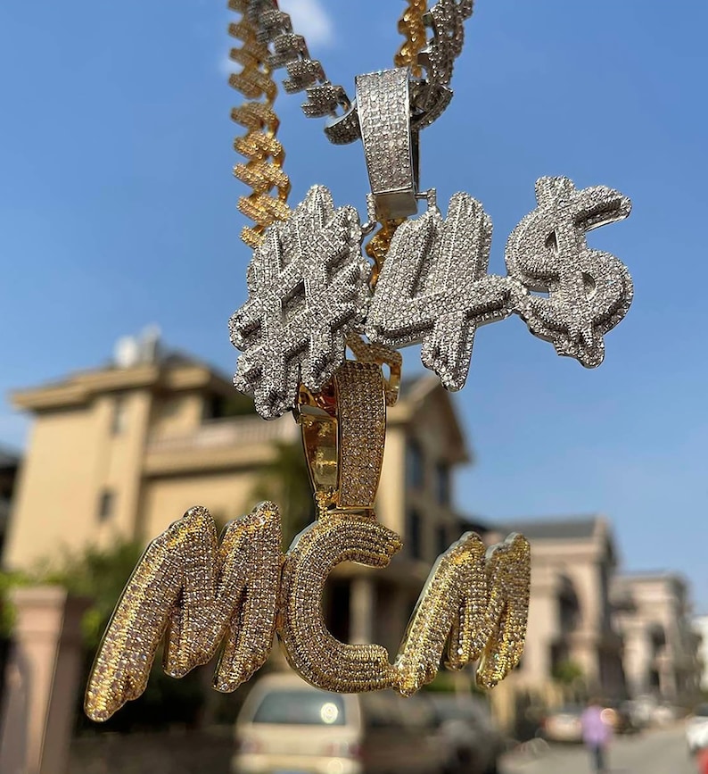 Moissanite Diamond Hip Hop Custom Iced Out Pendent With 8MM CUBAN CHAIN ...