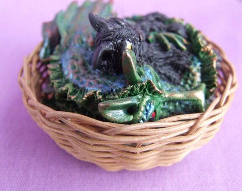 Dollhouse Miniature Dragon and Cat by Artist Alexandra Blythe - Etsy