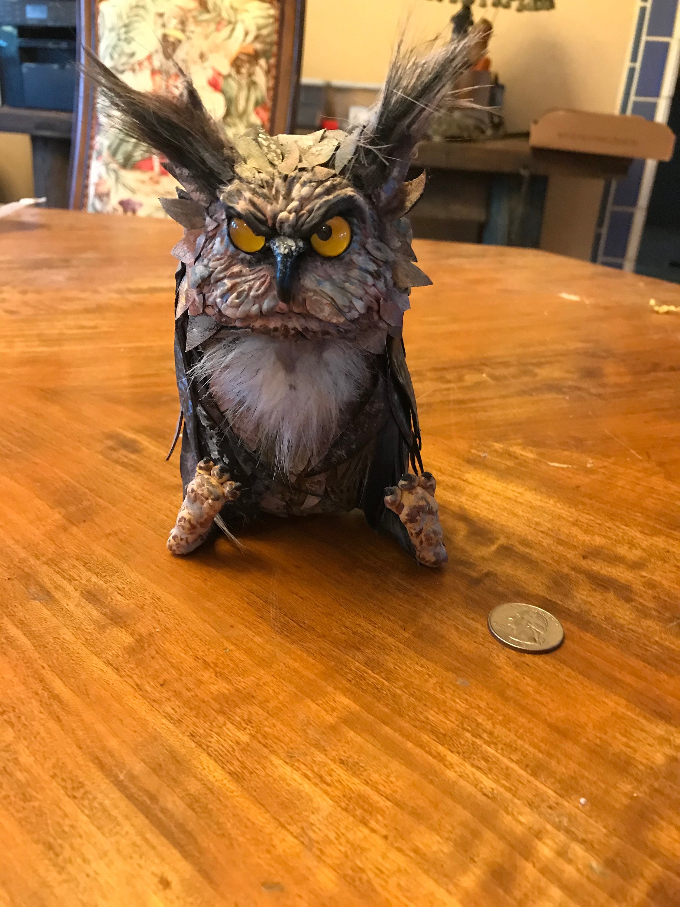 Spooky Mr. Grumpy Owl Hand Sculpted Doll Unique Cute Collectable OOAK by Belarusian Artist Adel ...