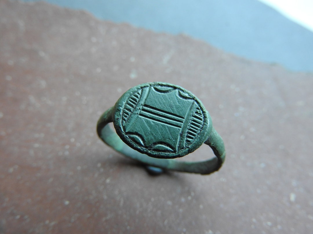 Authentic Medieval Crusaders Era Bronze Ring With Decoration on the ...