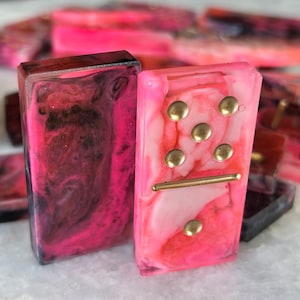 Resin Swirled Dominoes in Pink, Black and White. Standard Double Six ...