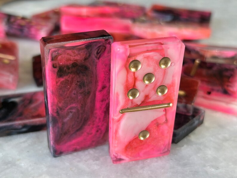 Resin Swirled Dominoes in Pink, Black and White. Standard Double Six ...