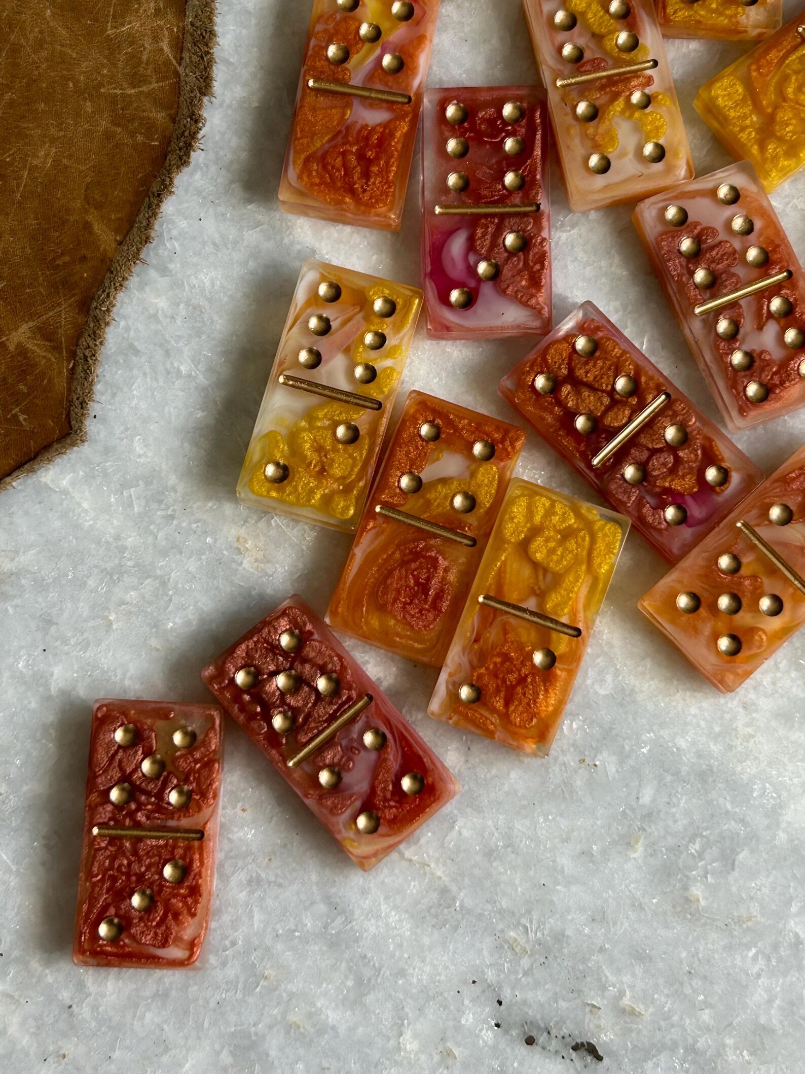 Resin Translucent Swirled Dominoes in Orange, Red, Yellow and White ...