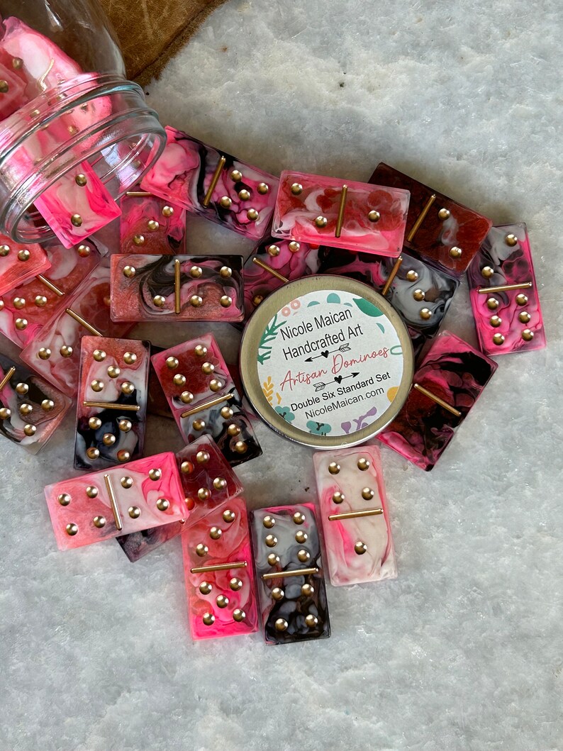 Resin Swirled Dominoes in Pink, Black and White. Standard Double Six ...