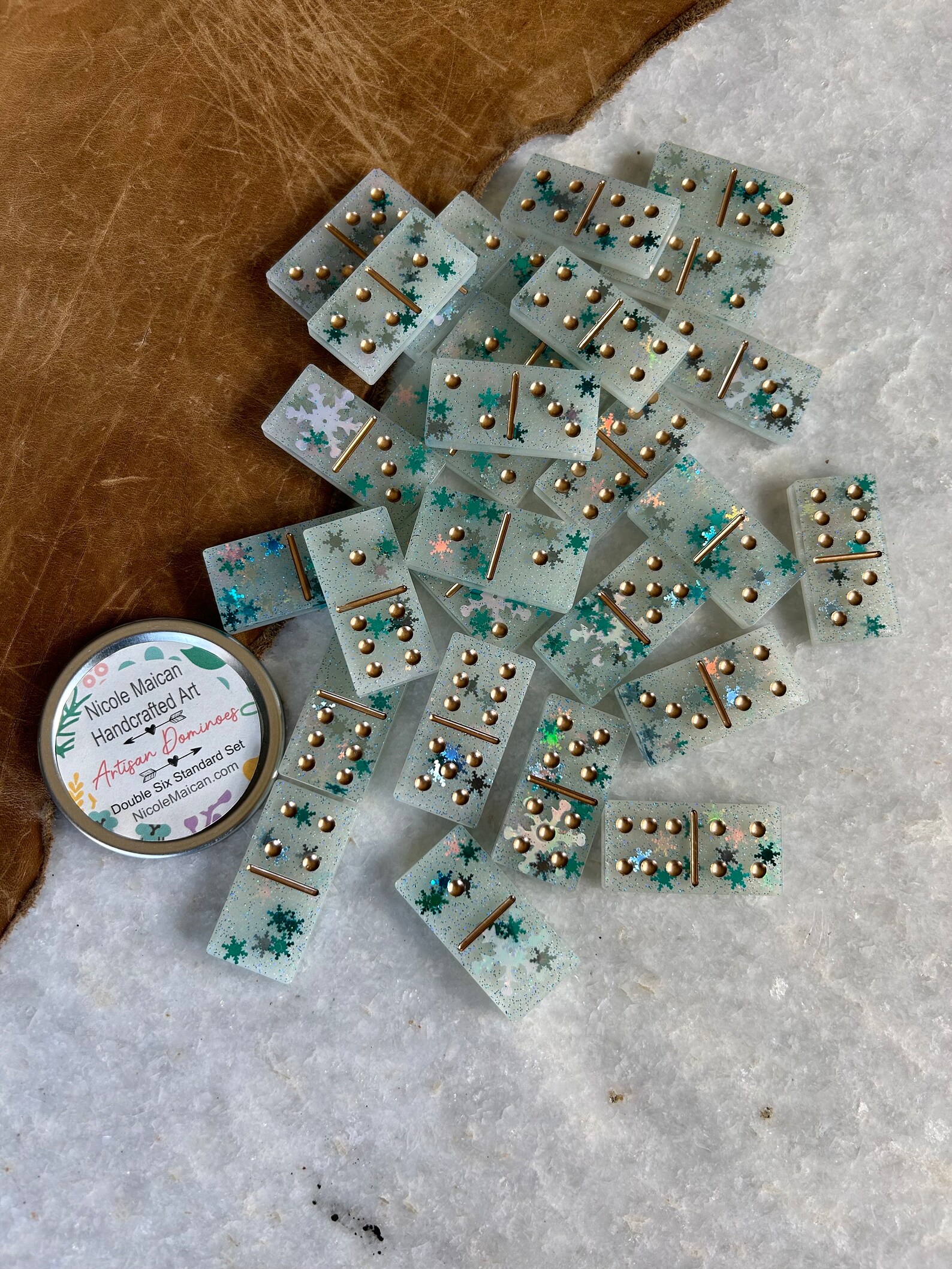 Resin Star Glittered Dominoes in Iridescent White and Blue. Standard ...