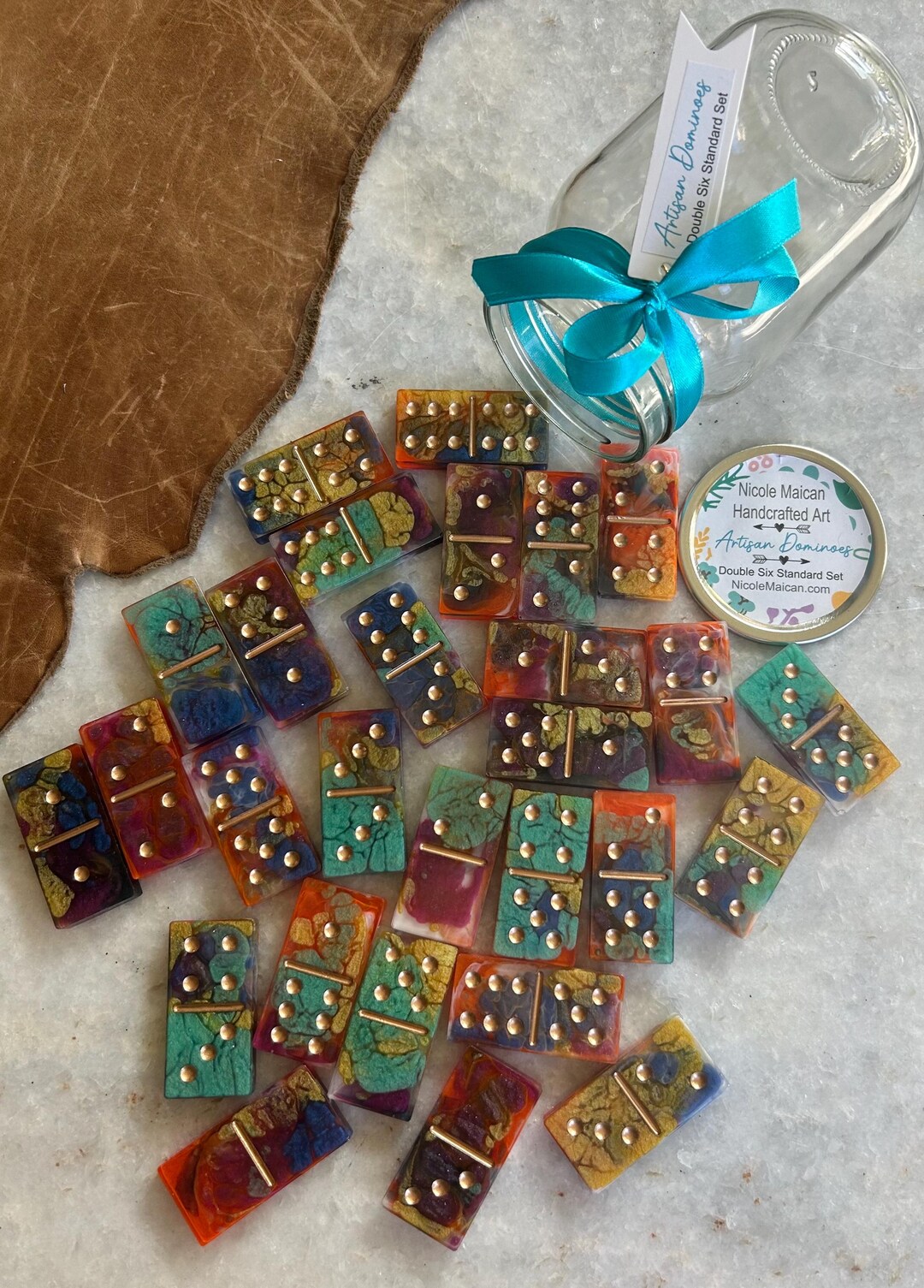 Resin Rainbow Translucent Swirled Dominoes. Hand Swirled Colors Marbled ...