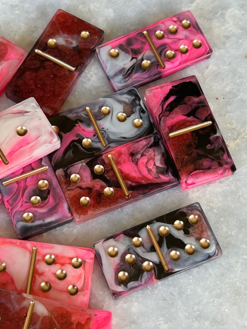Resin Swirled Dominoes in Pink, Black and White. Standard Double Six ...