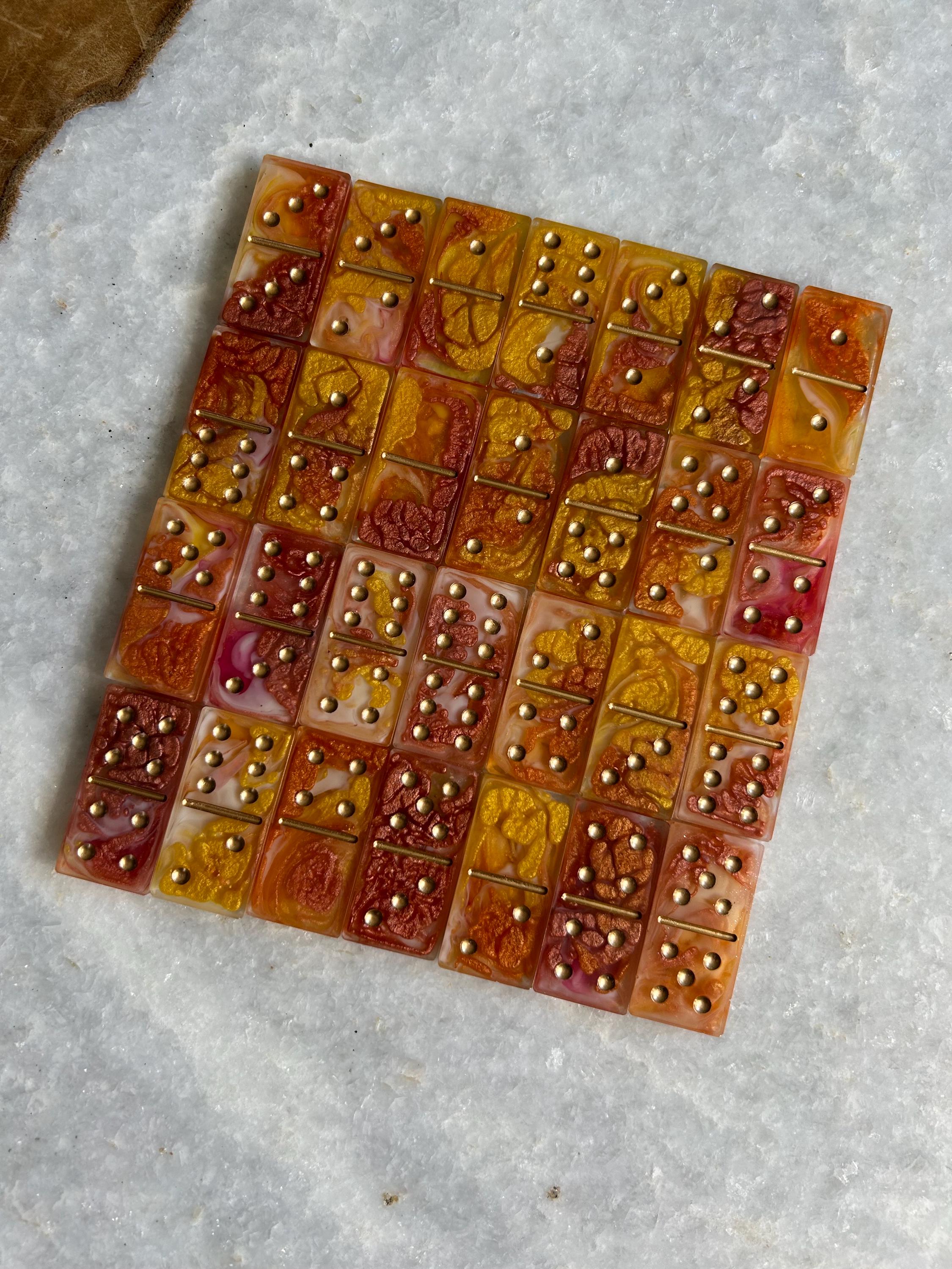 Resin Translucent Swirled Dominoes in Orange, Red, Yellow and White ...