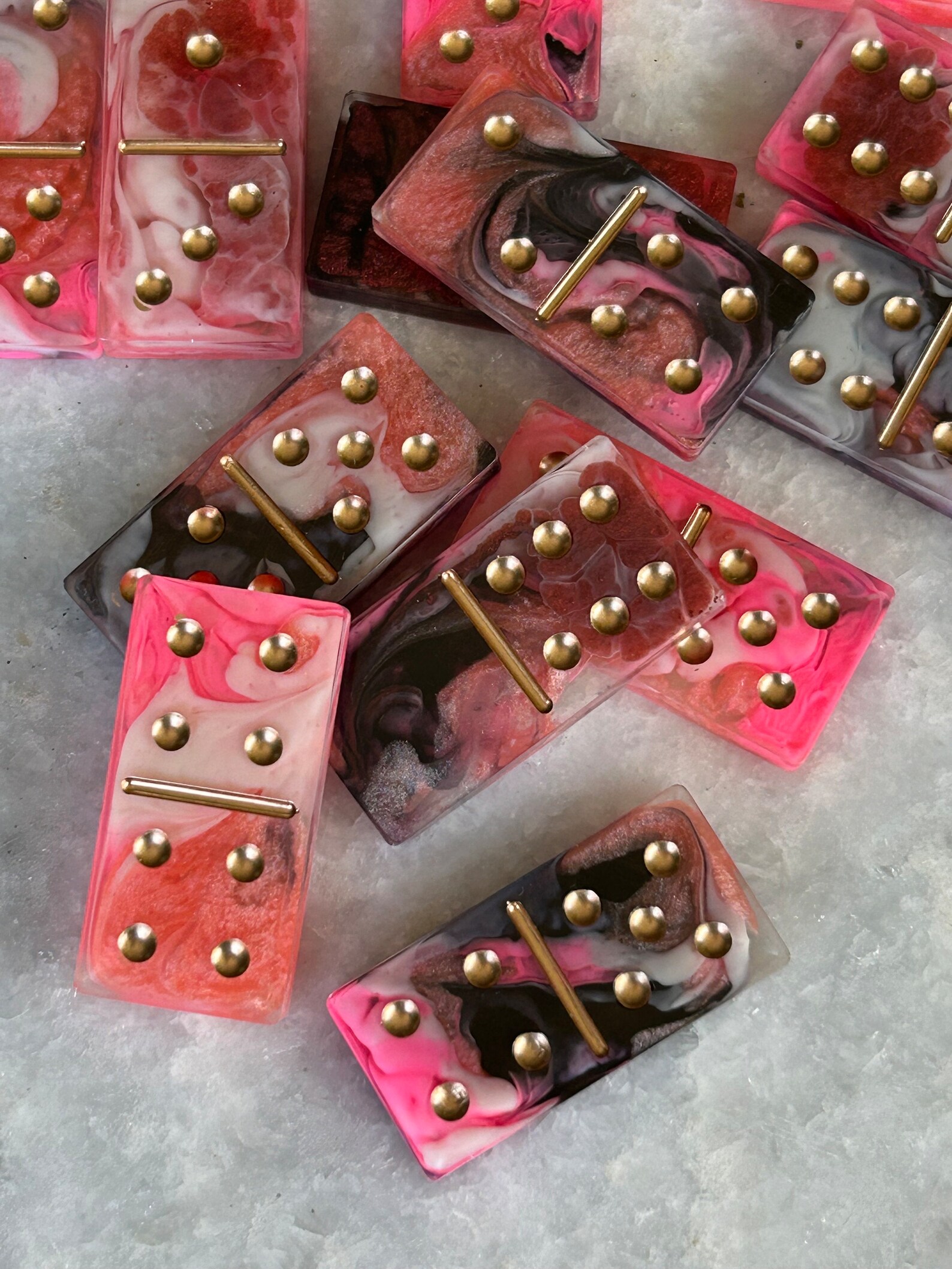Resin Swirled Dominoes in Pink, Black and White. Standard Double Six ...