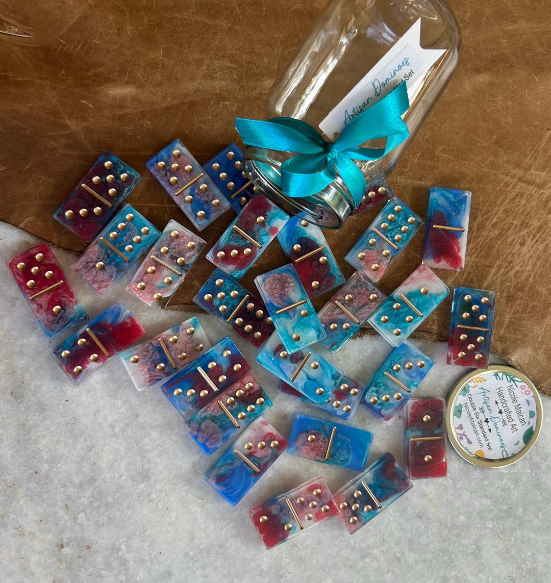 Resin Swirled Dominoes in Blues, Pink, Magenta, Violet, and White With ...