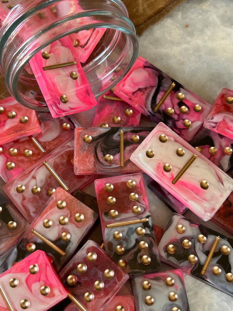 Resin Swirled Dominoes in Pink, Black and White. Standard Double Six ...