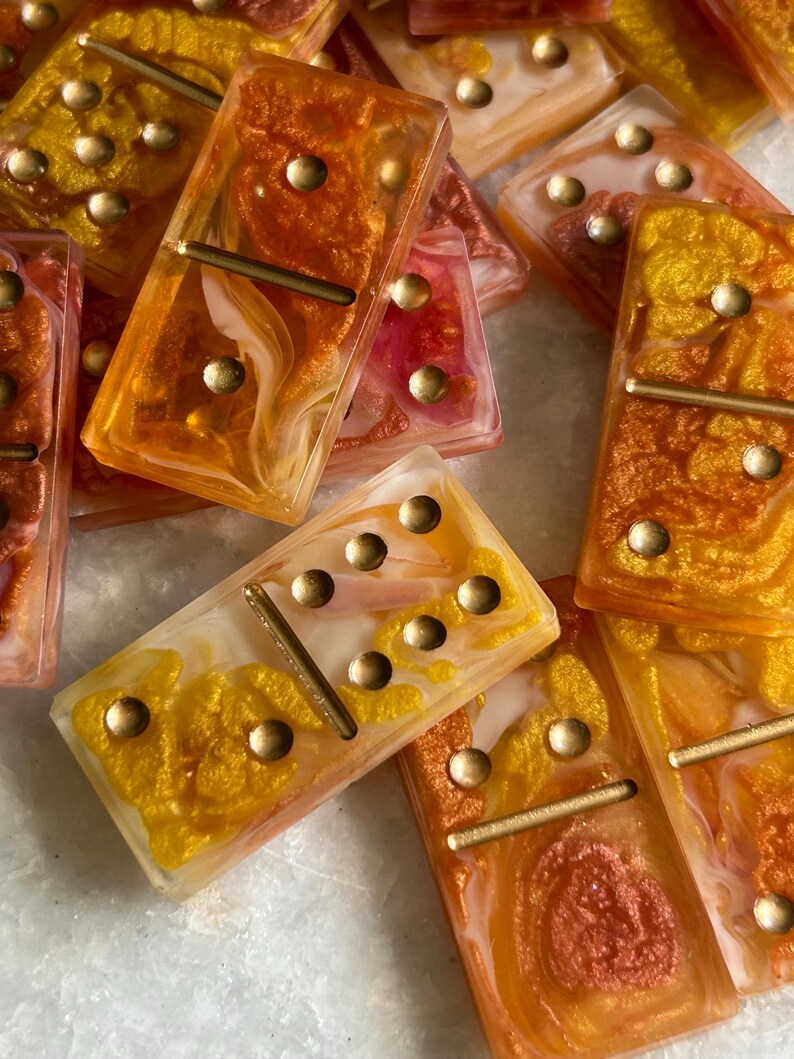 Resin Translucent Swirled Dominoes in Orange, Red, Yellow and White ...