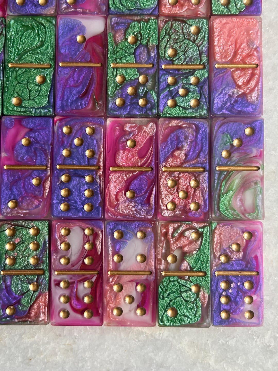 Resin Translucent Swirled Dominoes in Green, Purple, Pink and White ...