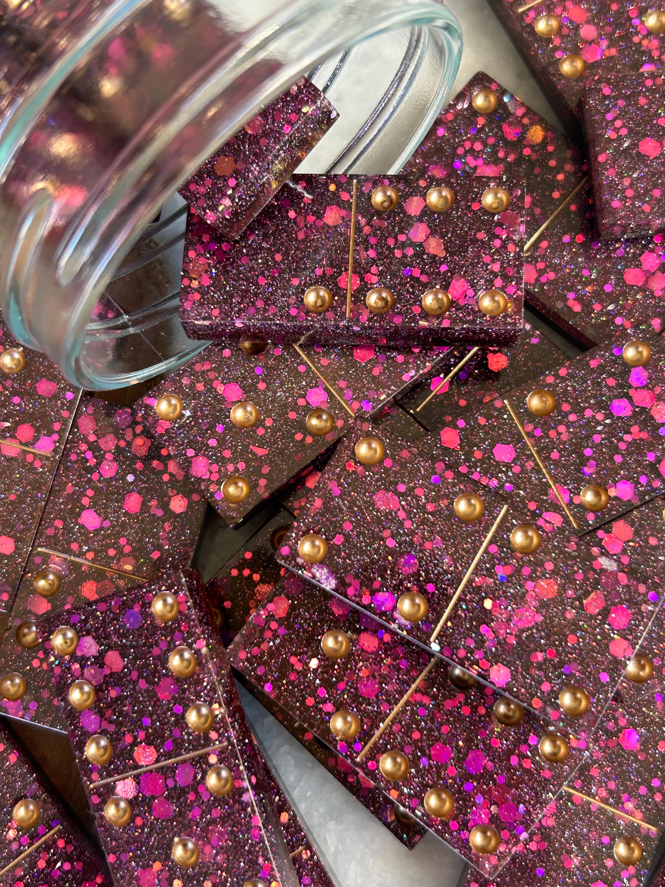 Resin Pink, Chunky Glittered Dominoes. Standard Double Six Gift Set. - Etsy