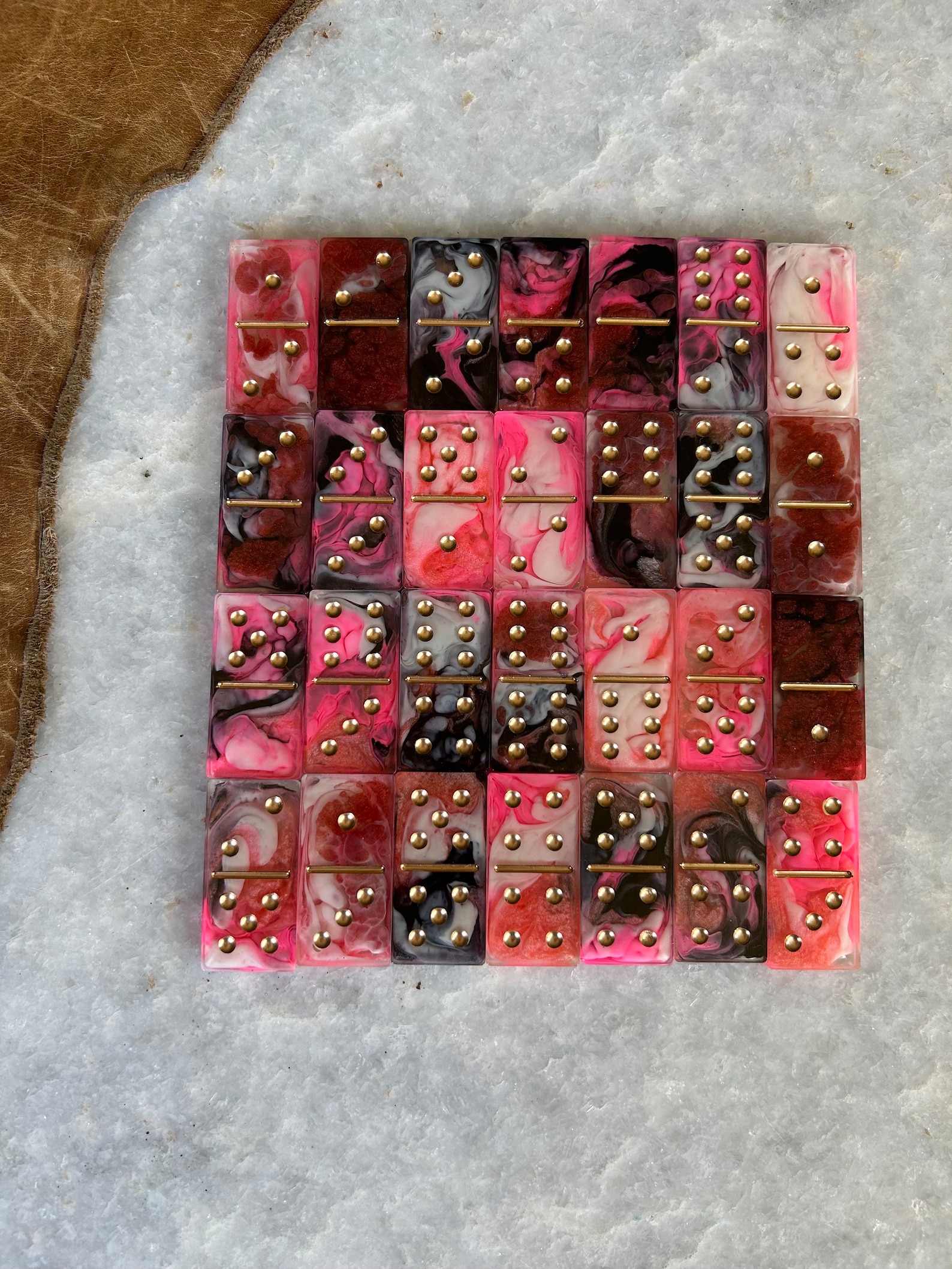 Resin Swirled Dominoes in Pink, Black and White. Standard Double Six ...
