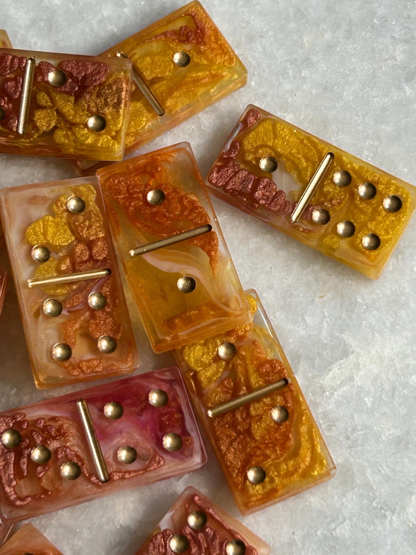 Resin Translucent Swirled Dominoes in Orange, Red, Yellow and White ...