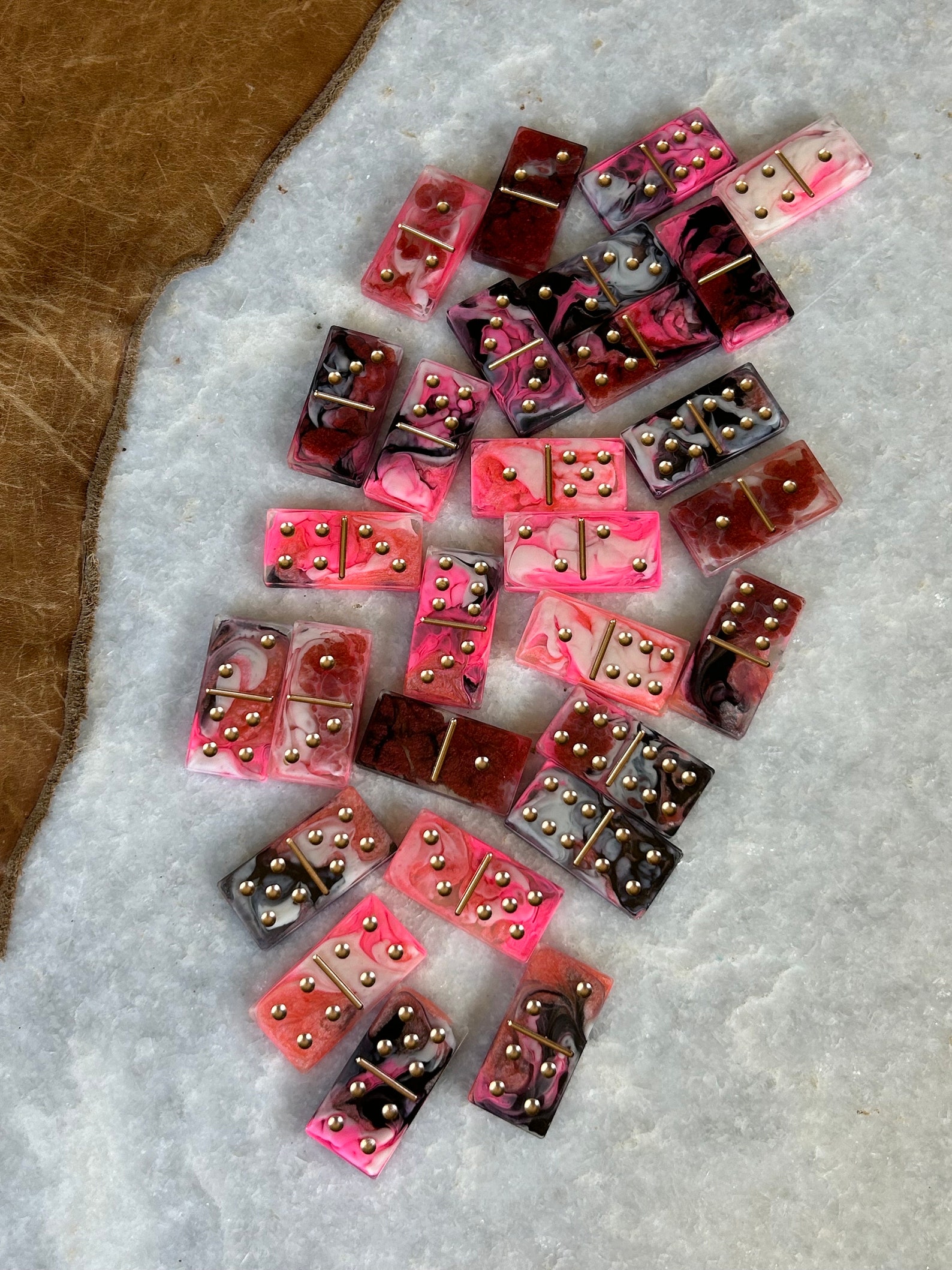 Resin Swirled Dominoes in Pink, Black and White. Standard Double Six ...