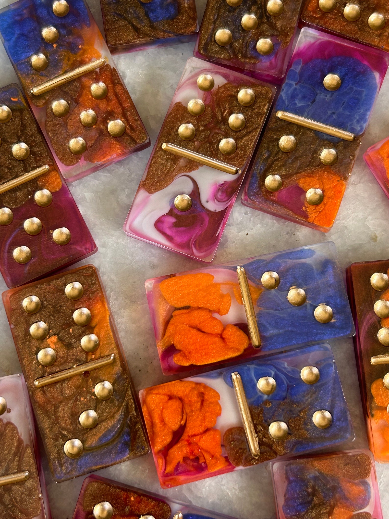Resin Swirled Dominoes in Red, Blue, Brown, Orange and White. Standard ...