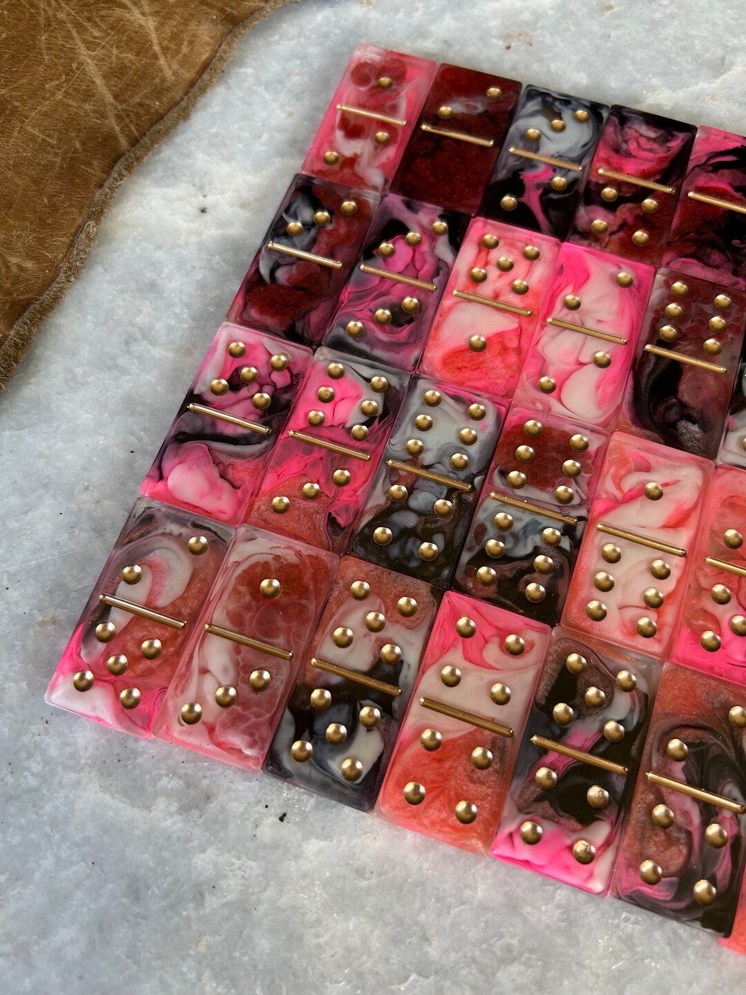 Resin Swirled Dominoes in Pink, Black and White. Standard Double Six ...