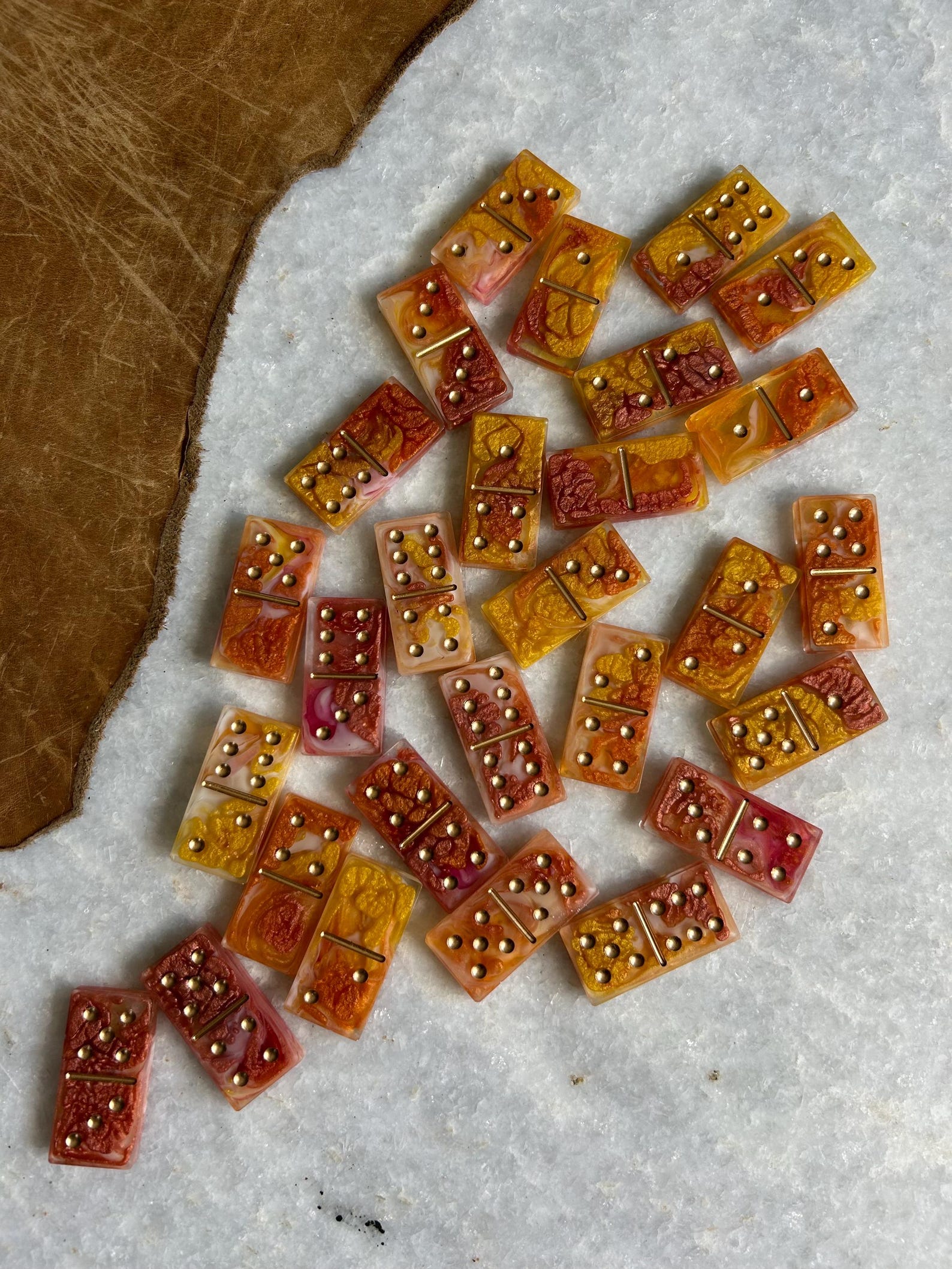 Resin Translucent Swirled Dominoes in Orange, Red, Yellow and White ...