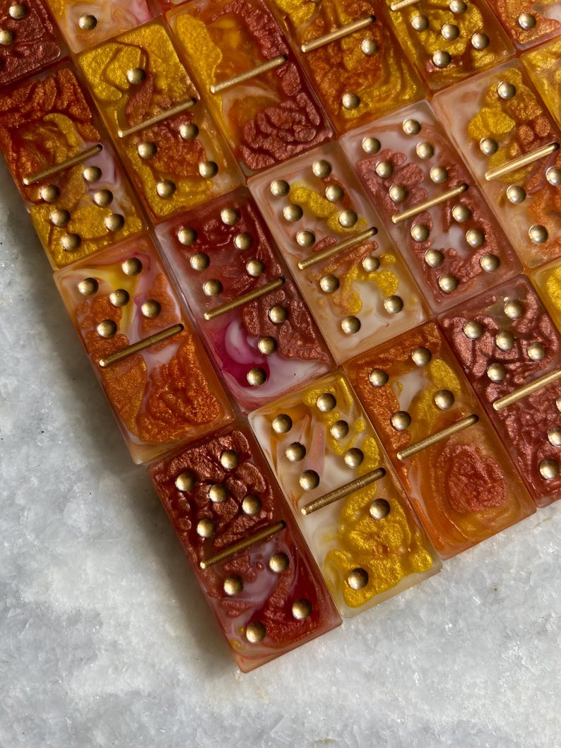 Resin Translucent Swirled Dominoes in Orange, Red, Yellow and White ...