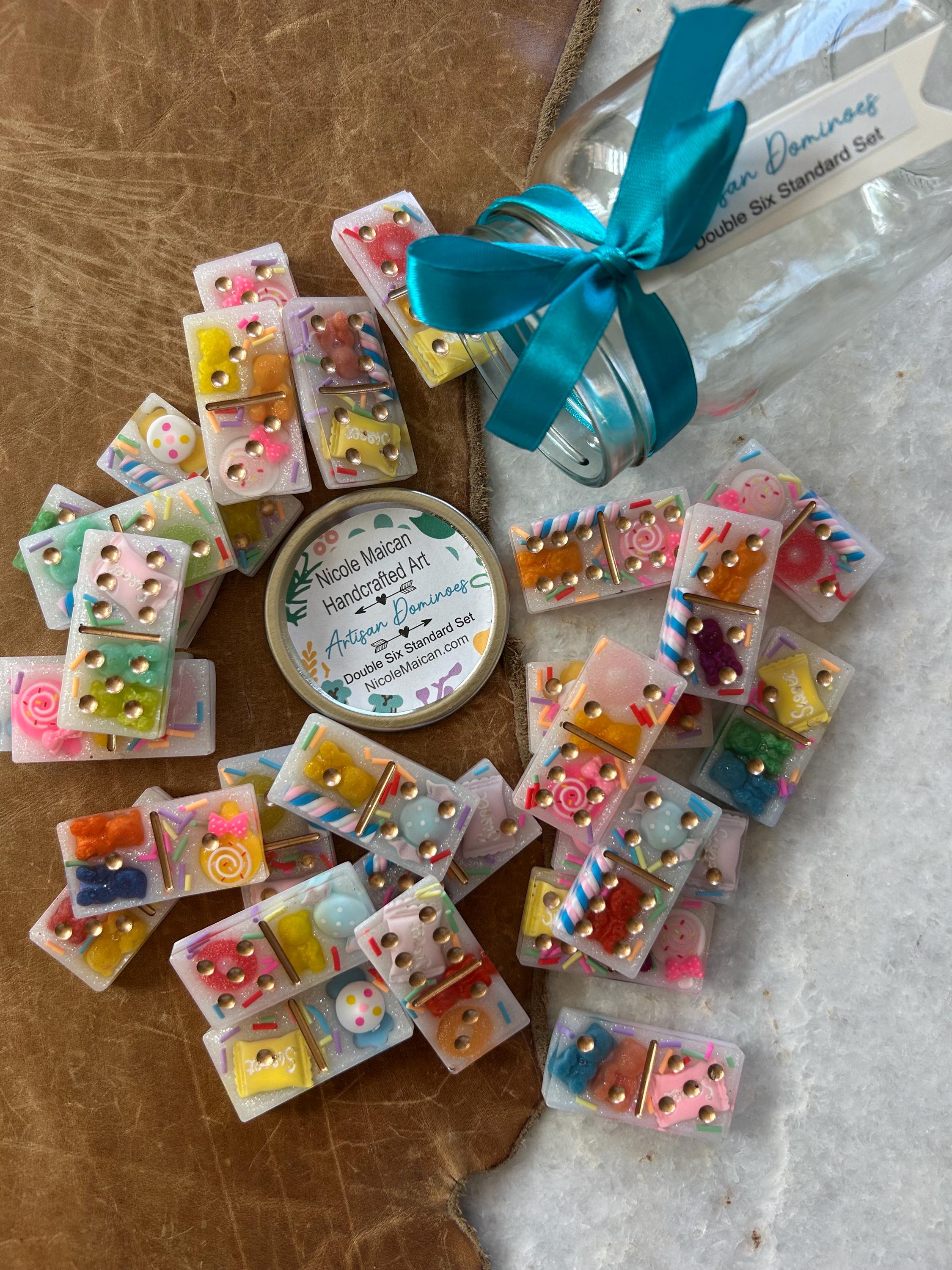 Mini Candy Resin Dominoes Set! White Glittered Background With Fun ...