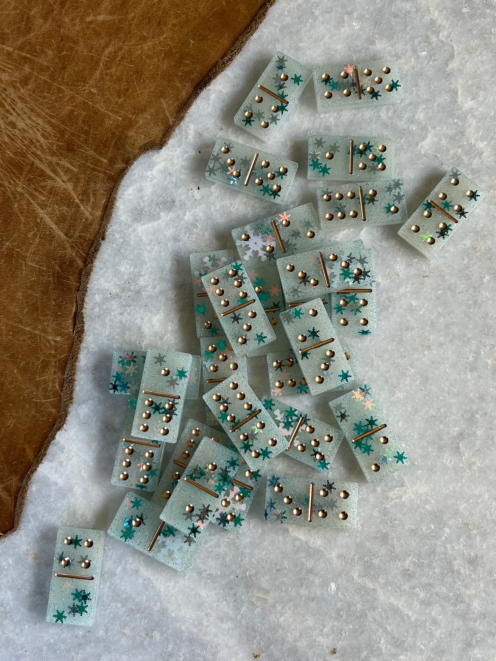 Resin Star Glittered Dominoes in Iridescent White and Blue. Standard ...