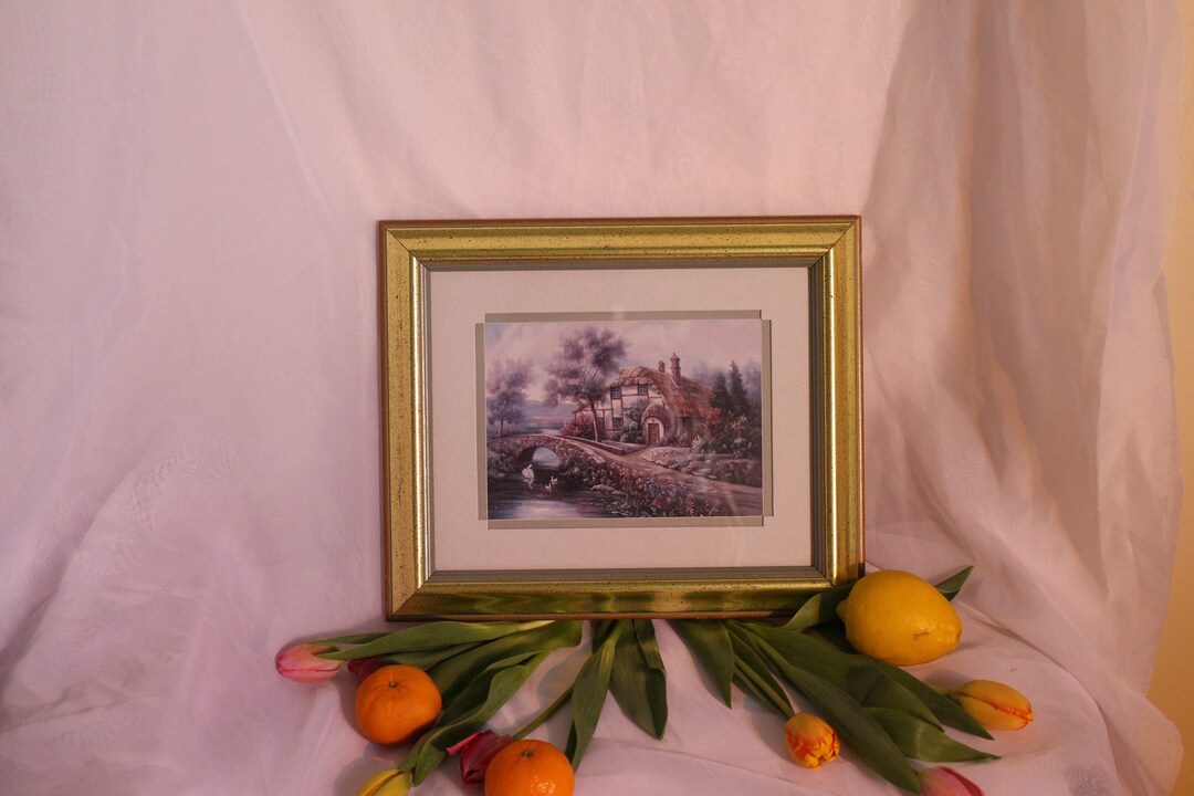 Carl Valente Swan Cottage Painting Signed Print in Gold Frame - Etsy