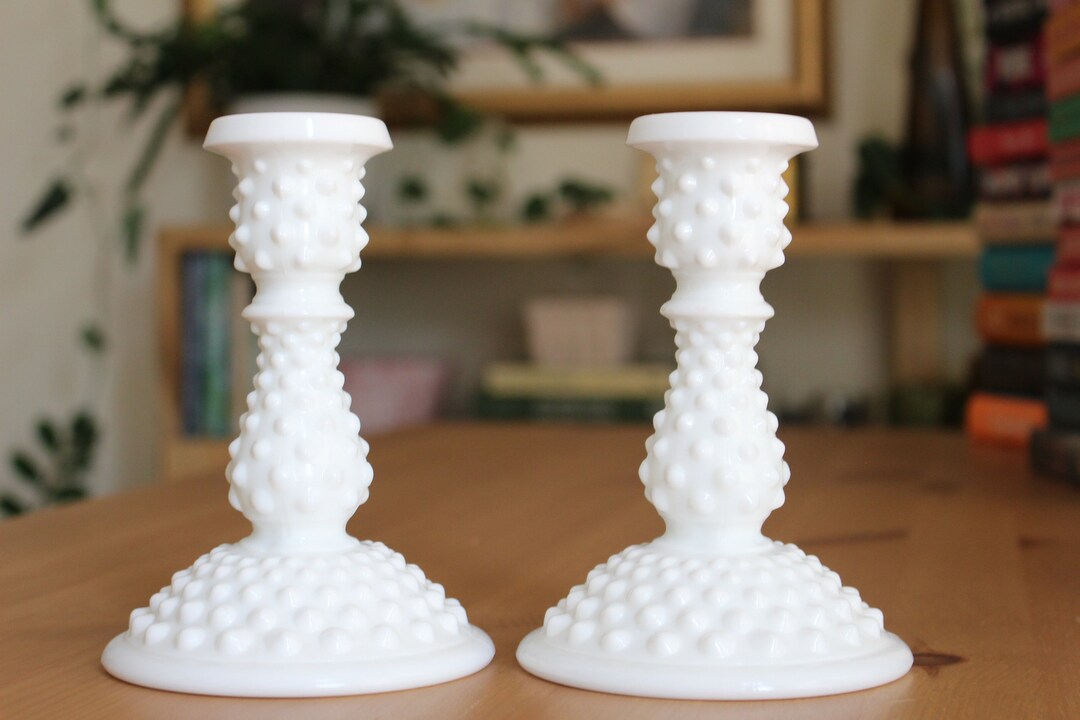 1960s Vintage Fenton Hobnail Milk Glass Candlestick Set of 2 - Etsy