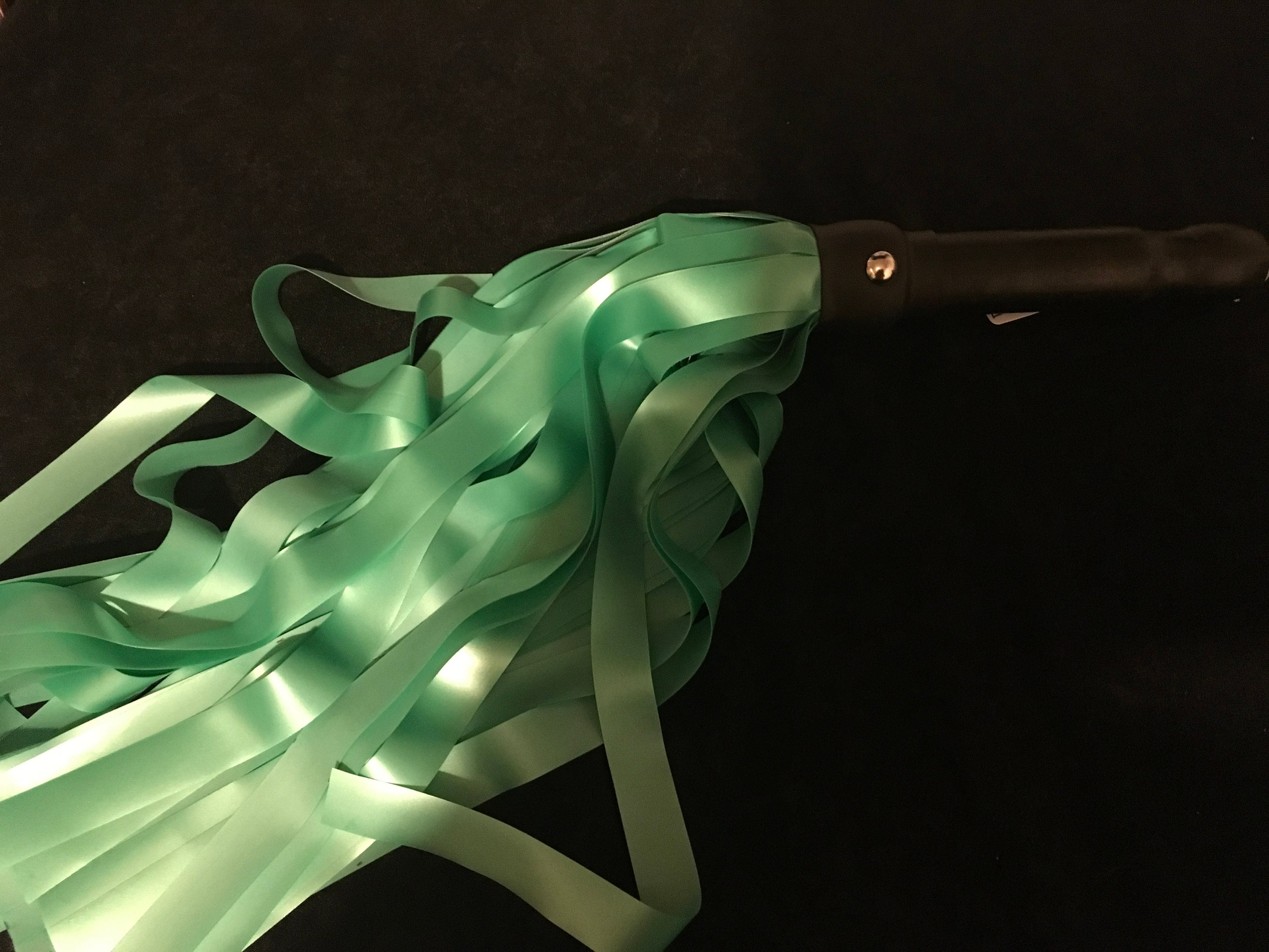 Lime Green Latex Flogger, Various Lengths & Handles, Vegan Friendly