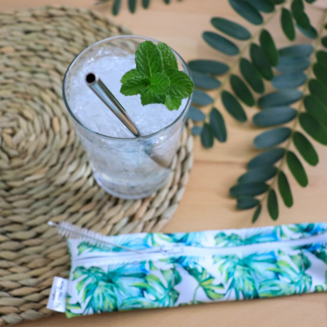 Reusable Straw Pouch Set, Travel, Stainless Straw, Work, Bag, Tropical ...