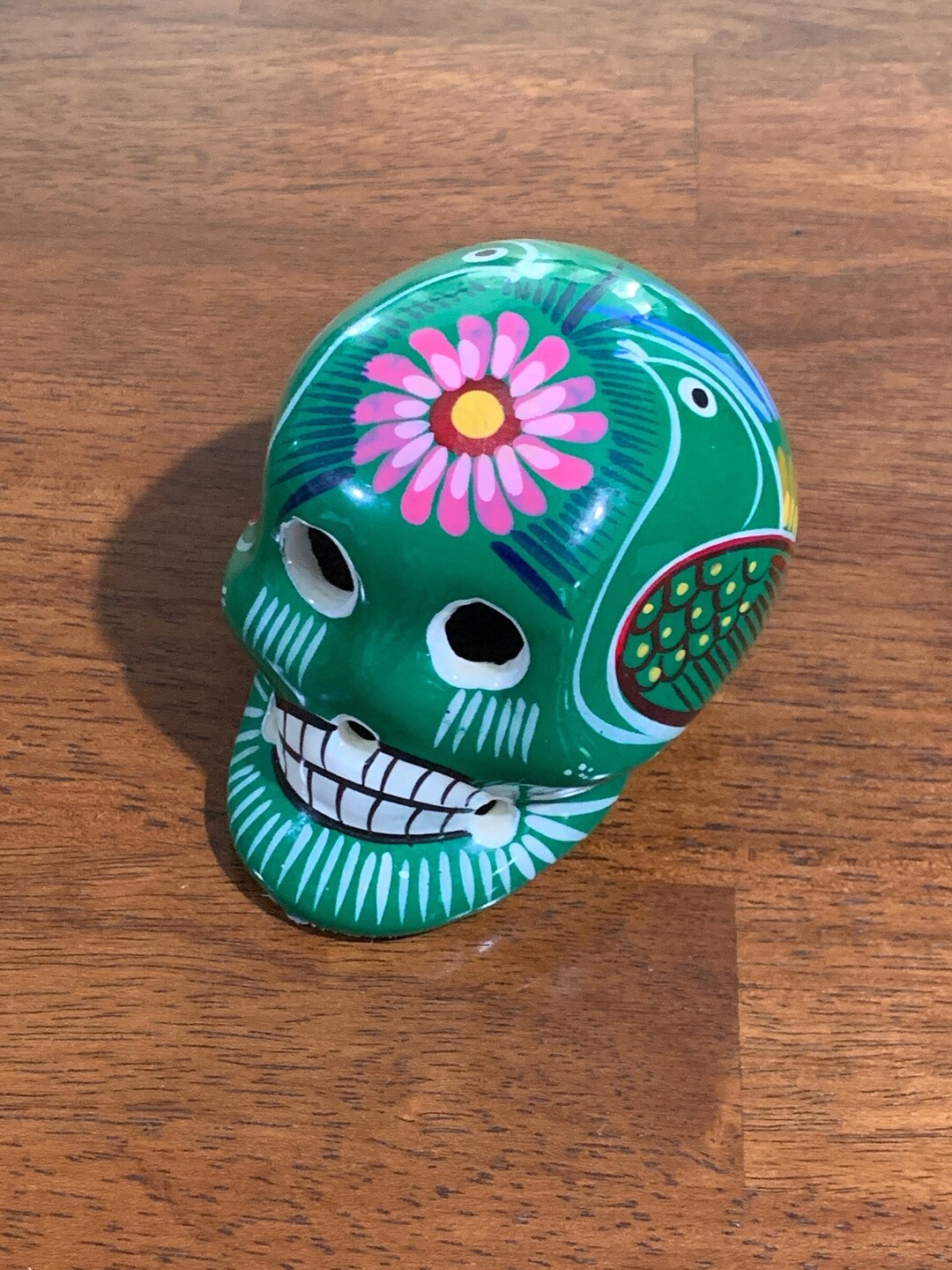 Hand Painted Mexican Clay Sugar Skull Varnished Dia De Los Muertos - Etsy