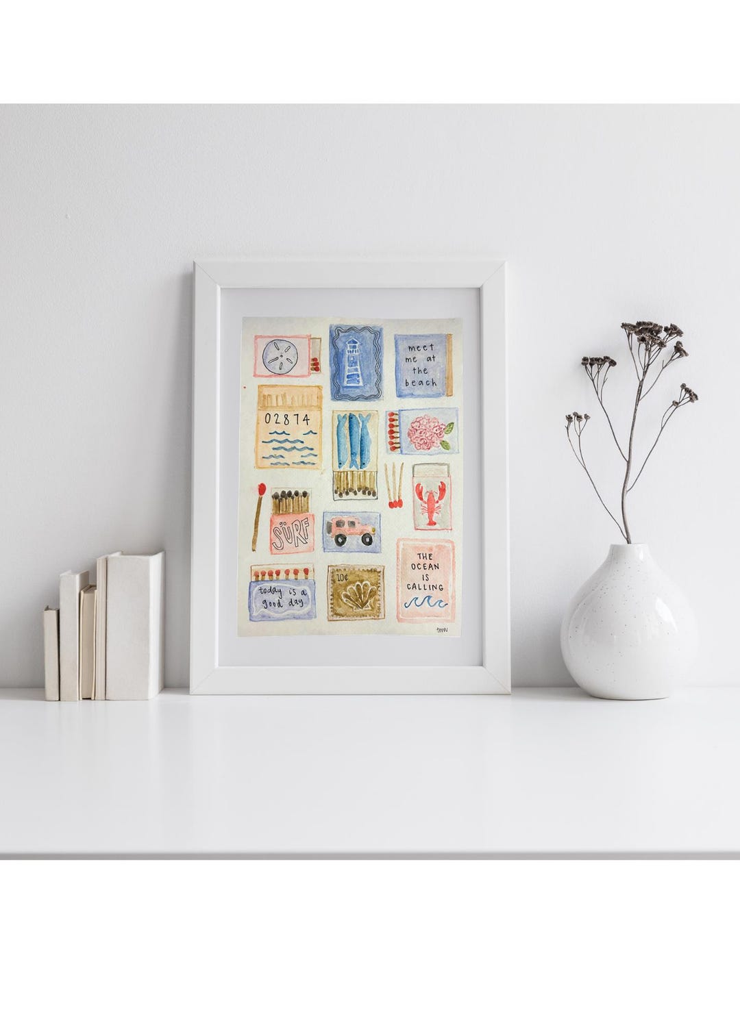Hand Painted Watercolor Coastal Matchbox Collage - Etsy