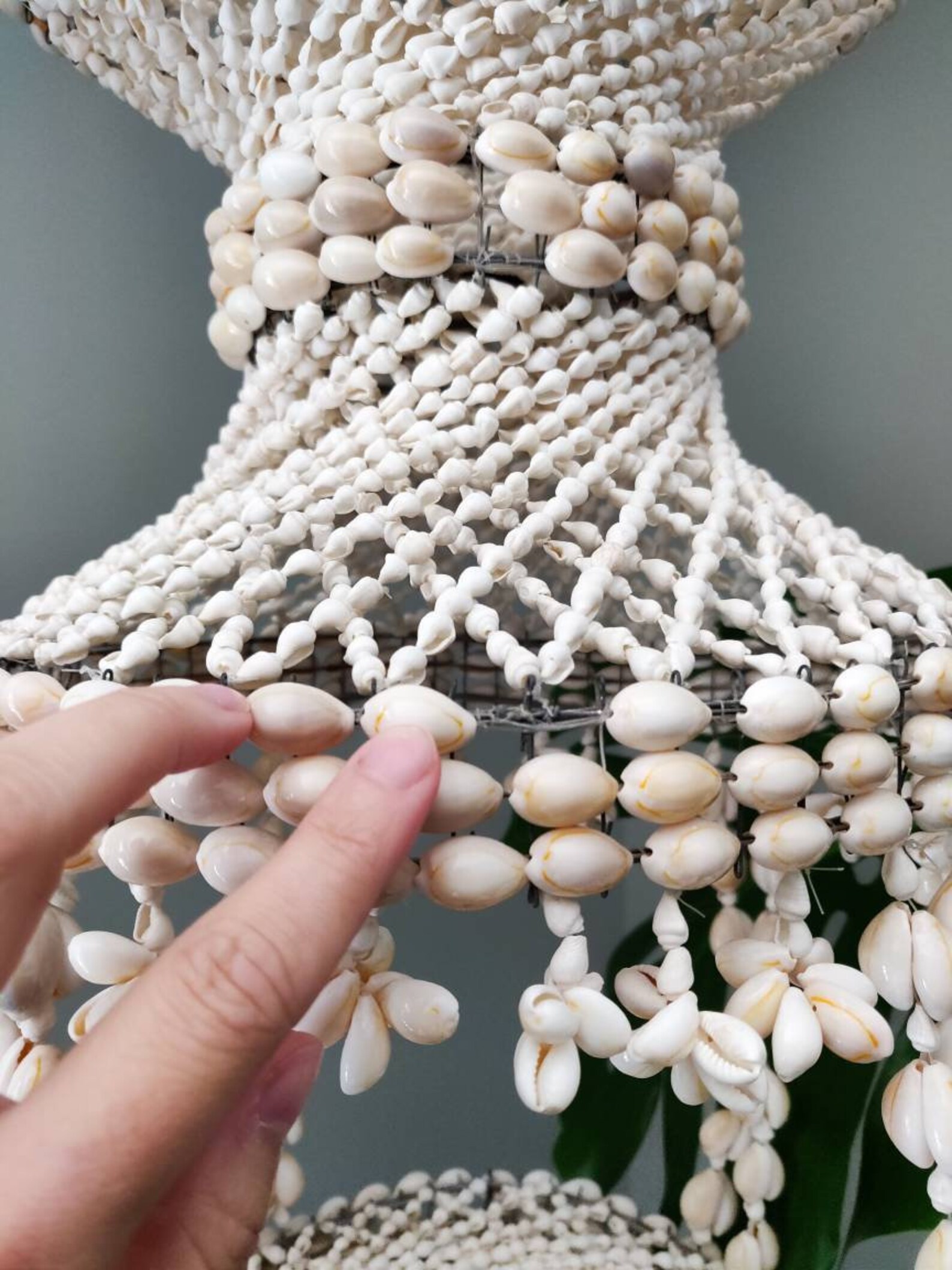 Vintage Large BOHO Hanging Sea Shell Chandelier MCM Cowrie Double Shell ...