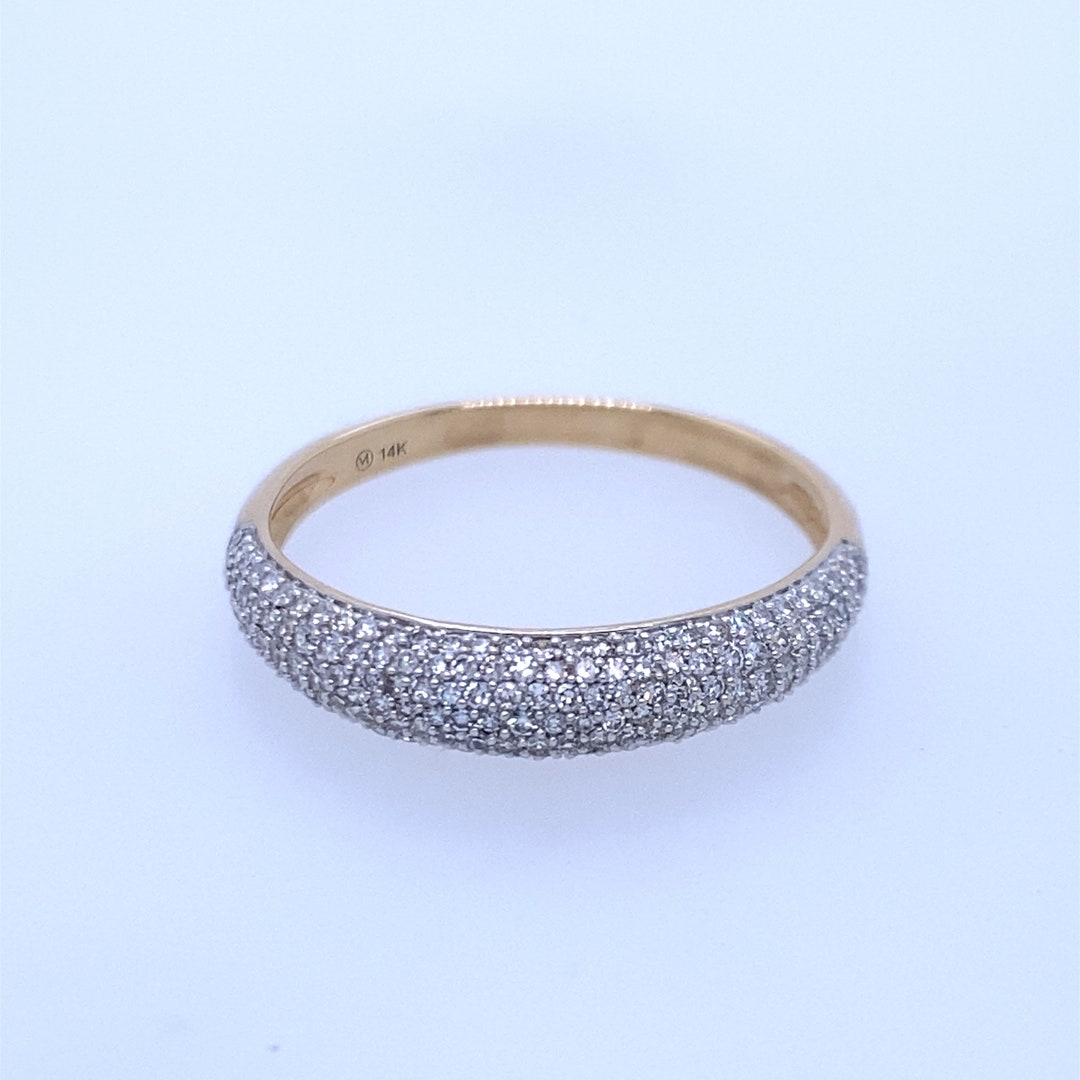 14k Yellow Gold Single Band Ring W/ Cluster Diamonds/real Gold/natural ...