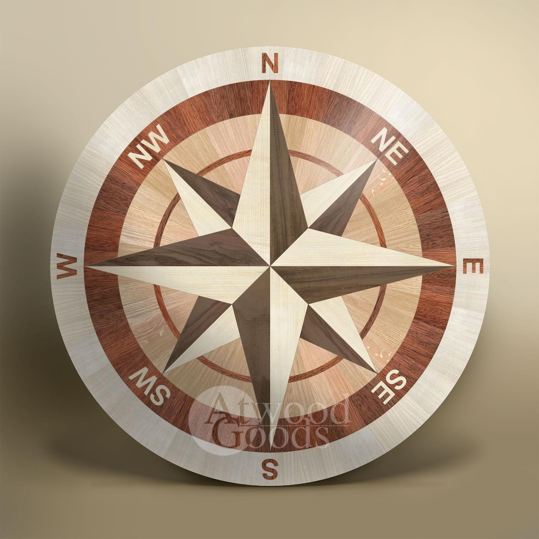 Wooden Compass Rose "way Bay" - Woode Compass Inlay - Wood Floor Inlay ...
