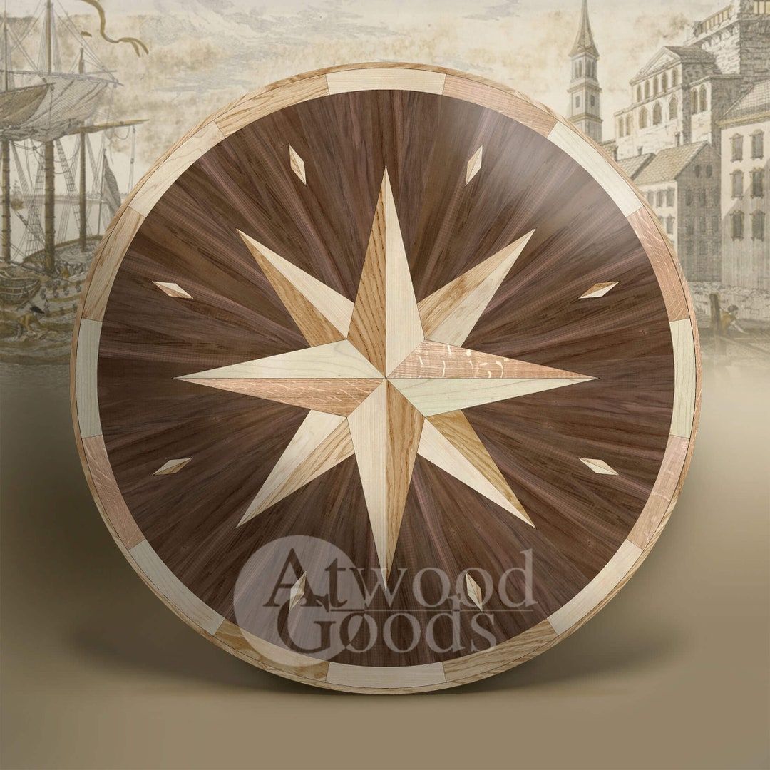 Wood Floor Compass Rose "boston Night" Wood Floor Compass Inlay Parquet ...