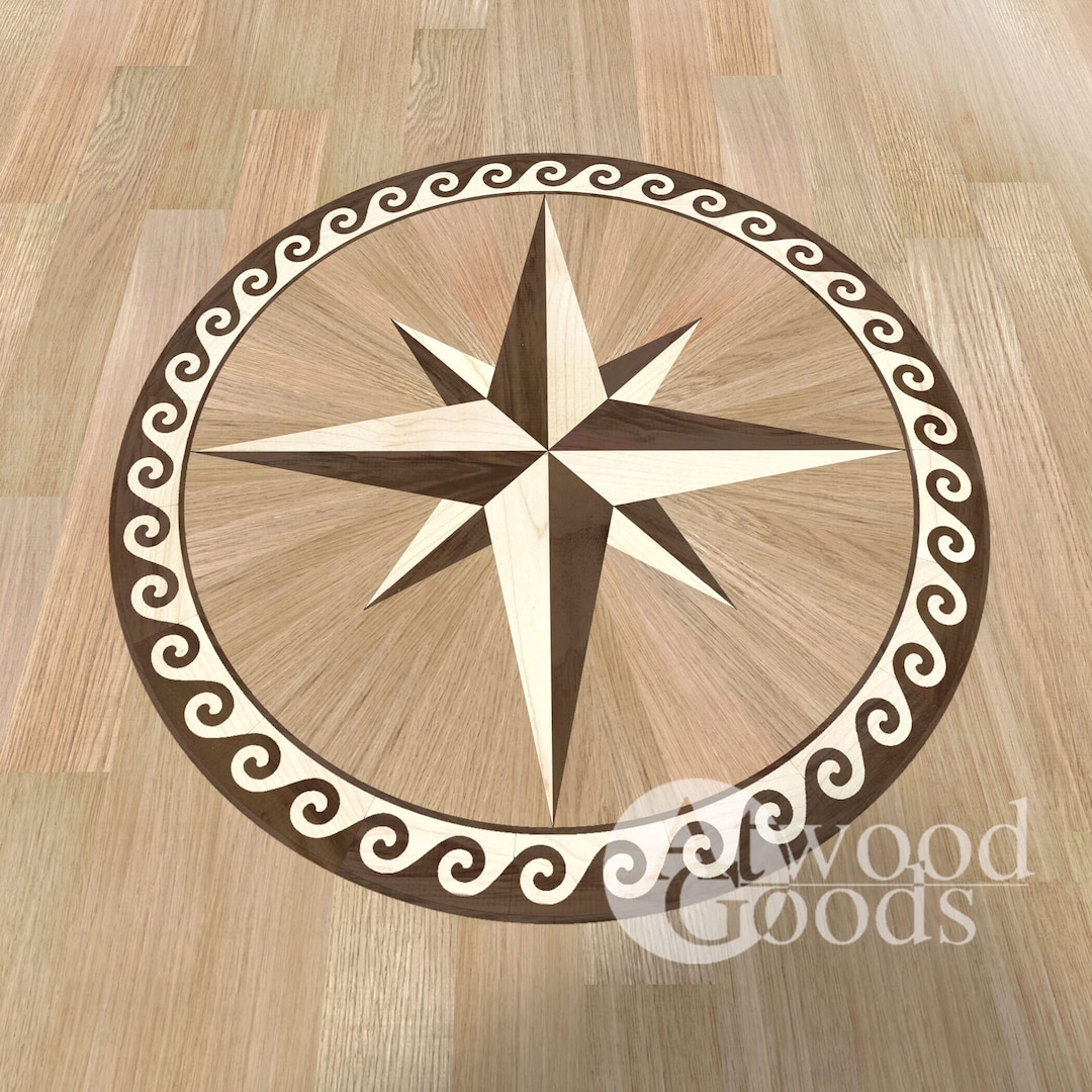 Wood Compass Rose "saloniki" Wood Floor Inlay Compass Tile Hardwood ...