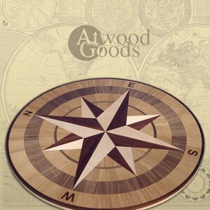 Wooden Floor Medallion "gray Bay" - Compass Rose Inlay - Hardwood ...