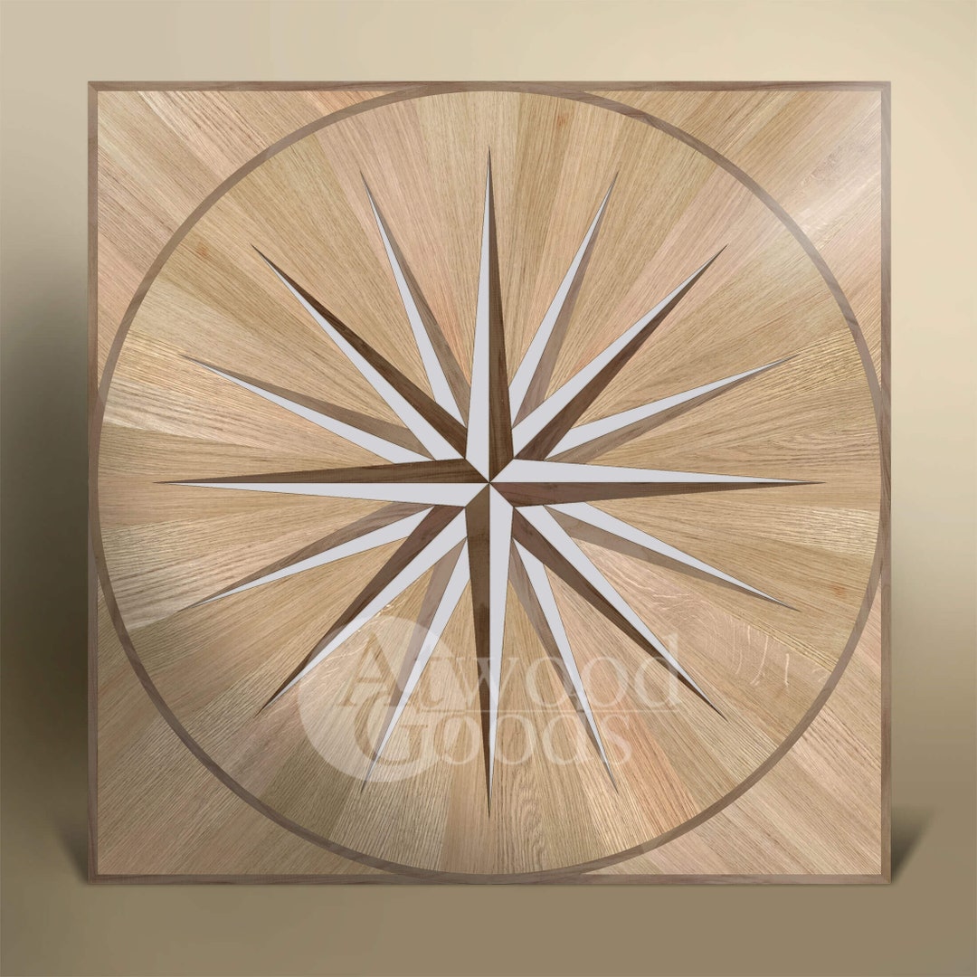 Square Wood Floor Inlay "hudson 4", Wooden Compass Inlay, Star Wood ...