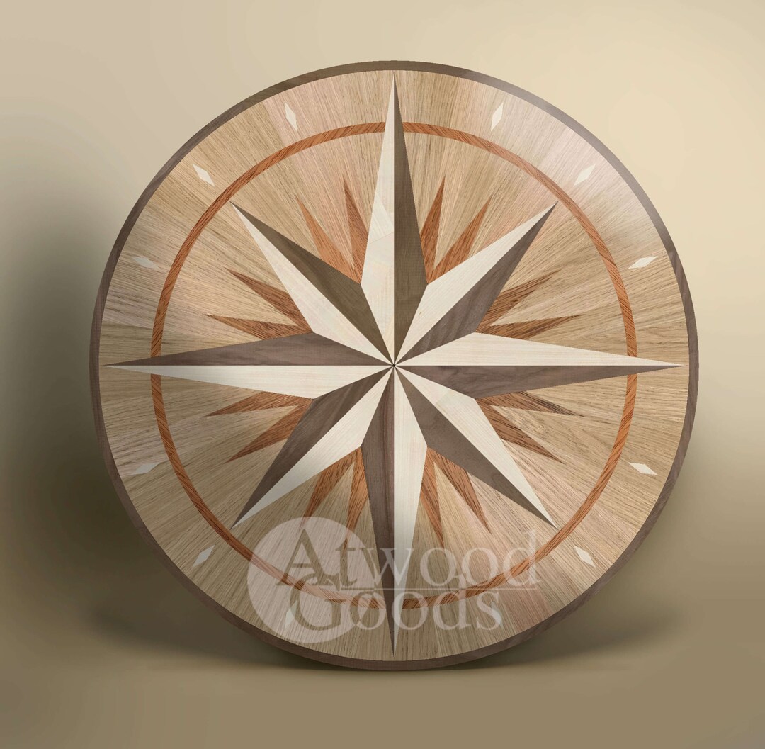 Wood Floor Inlay "port" Wood Floor Medallion Compass Inlay Floor ...