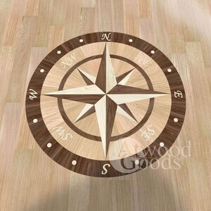 Wood Compass Rose Floor Medallion "west Point" | Nautical Wooden Inlay ...
