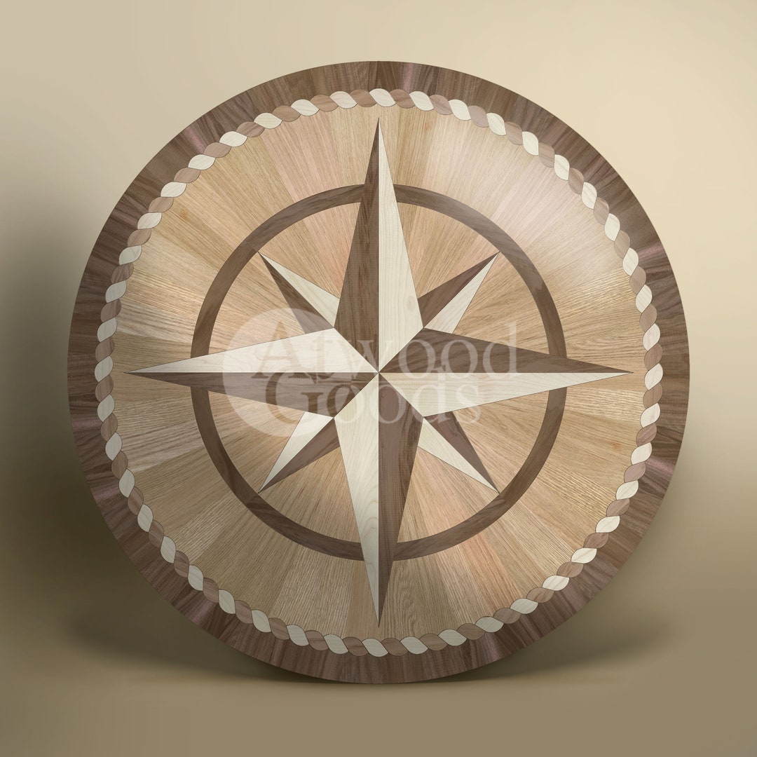 Wood Floor Inlay "south Point" - Wood Floor Medallion - Compass Rose ...