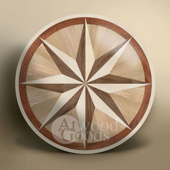 Wood Compass Inlay Wood Floor Medallion "moana" Compass Rose Inlay