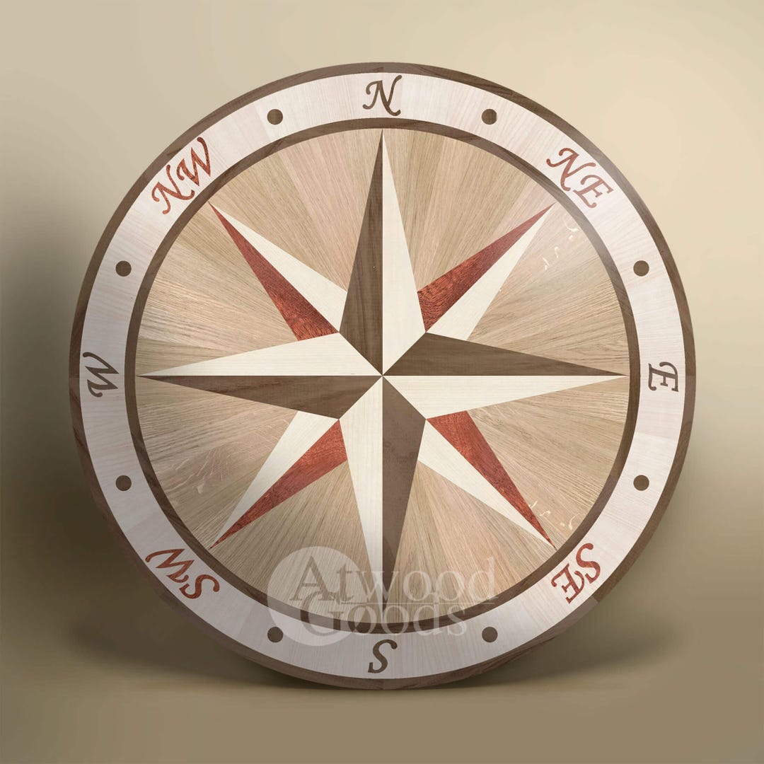 Wood Compass Rose "west Lake" - Wood Floor Medallion - Wooden Floor ...