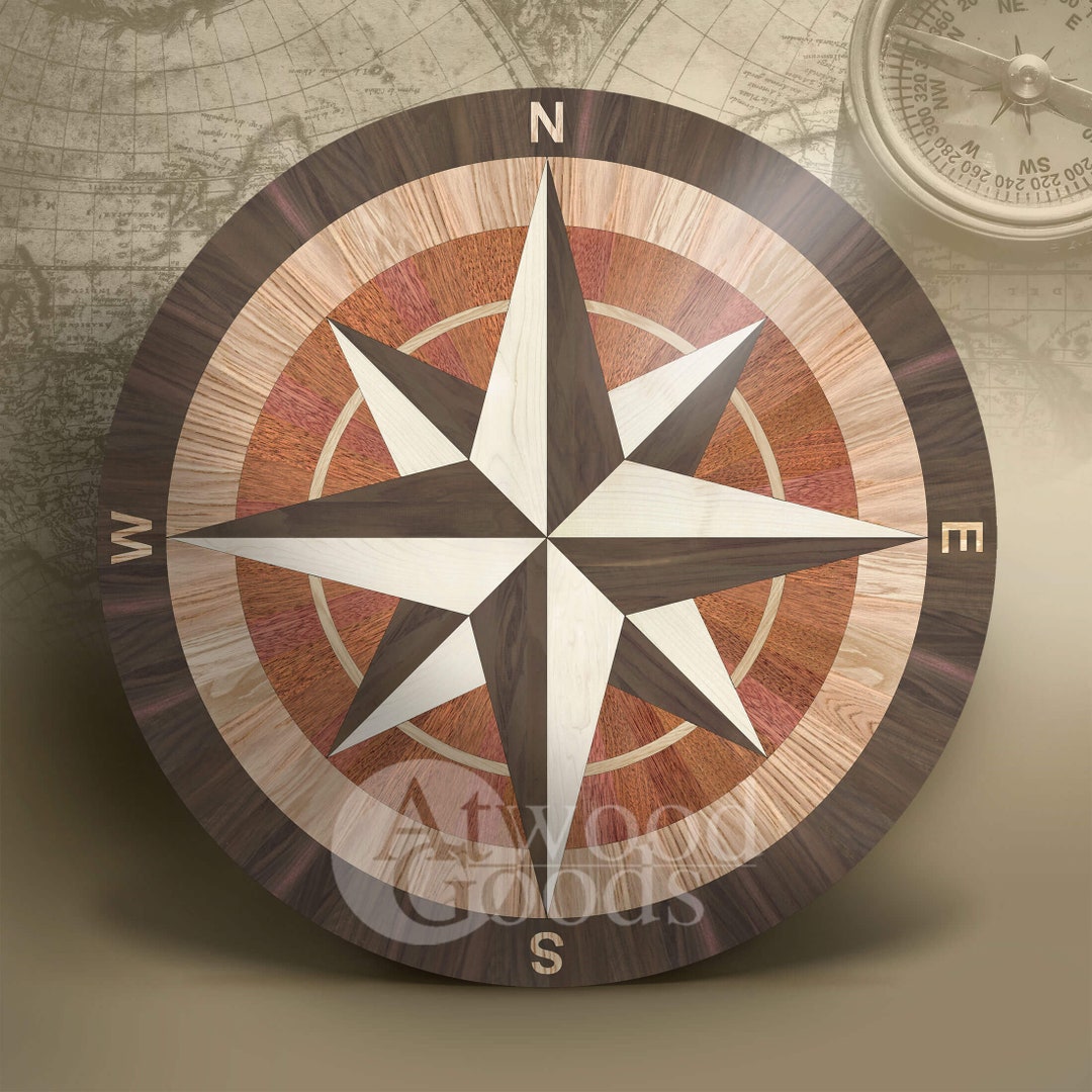 Wooden Floor Compass Inlay "bay Night" Wood Floor Inlay Hardwood Floor ...