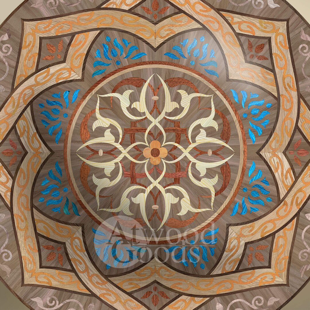 Wood Floor Inlay "murcia" - Wood Floor Medallion - Wall Decor - Wood ...